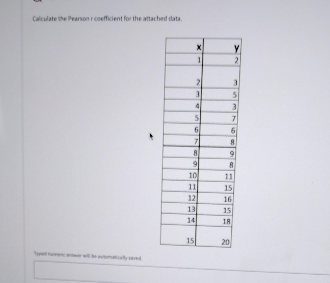 Solved Calculate the Pearson r coefficient for the attached | Chegg.com