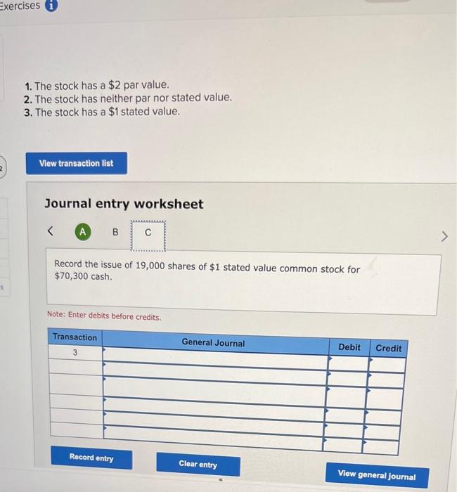 Solved Exercise 11-3 (Algo) Accounting for par, stated, and | Chegg.com