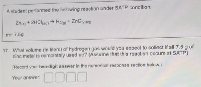 Solved A student performed the following reaction under SATP | Chegg.com