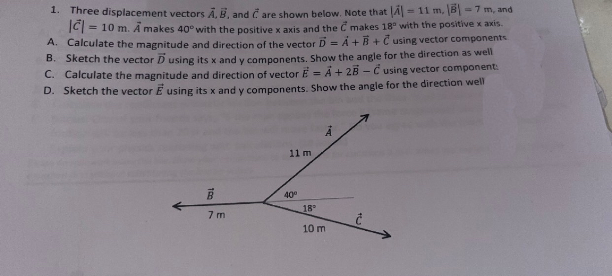 Three displacement vectors vec(A),vec(B), ﻿and vec(C) | Chegg.com