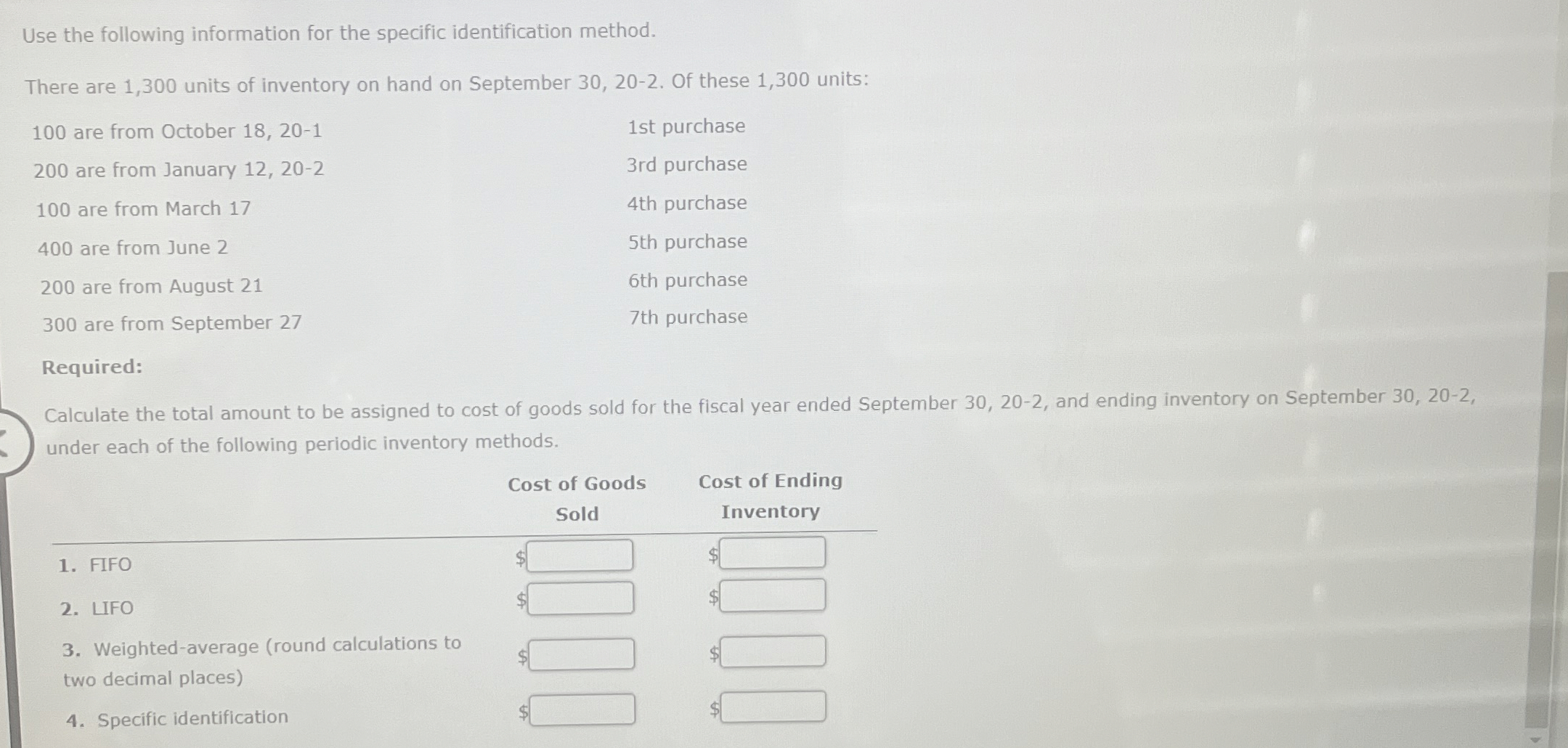 Solved Use the following information for the specific | Chegg.com