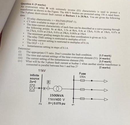 Solved Quetion 4: (9 marks) An overcurrent relay R with | Chegg.com