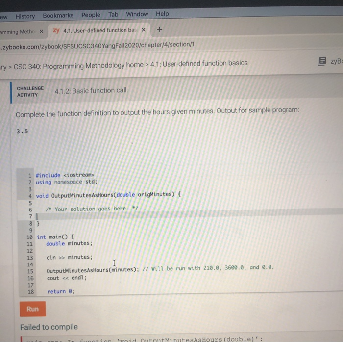 Solved Tab ew History Bookmarks People Window Help + amming | Chegg.com