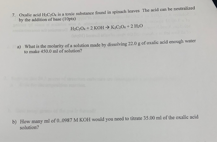 Solved 1. Oxalic acid H2C2O4 is a toxic substance found in | Chegg.com