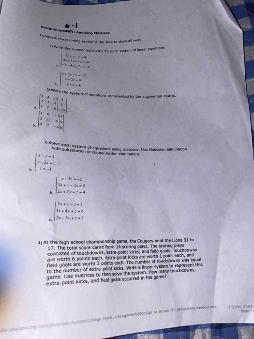 Solved Assignment mi Applying Matrices : Applying Complete | Chegg.com