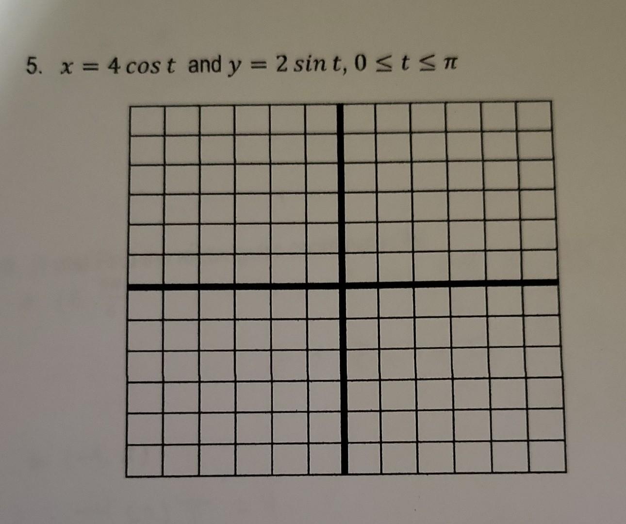 Solved 5. x=4cost and y=2sint,0≤t≤πGraph the path indicated | Chegg.com