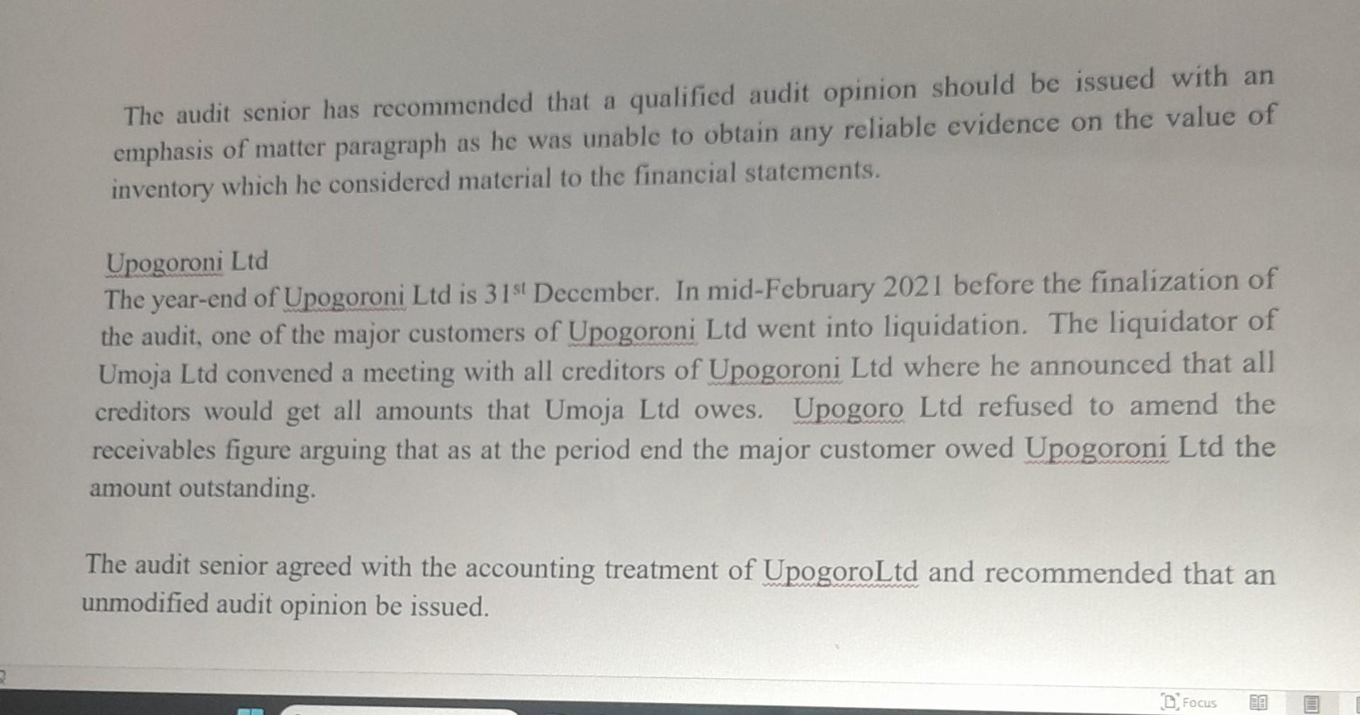 Solved ISA 705: Modifications to the opinion in the | Chegg.com