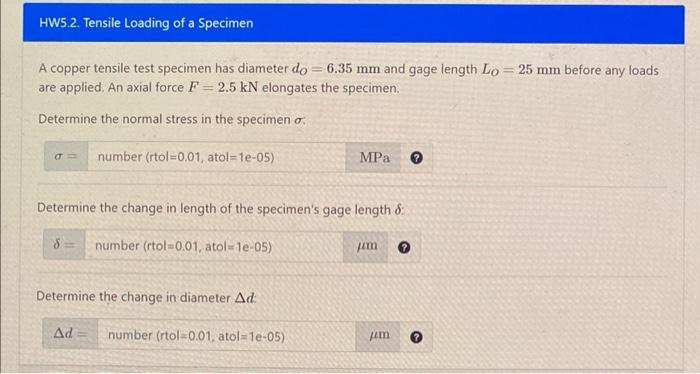 Solved A copper tensile test specimen has diameter dO=6.35 | Chegg.com