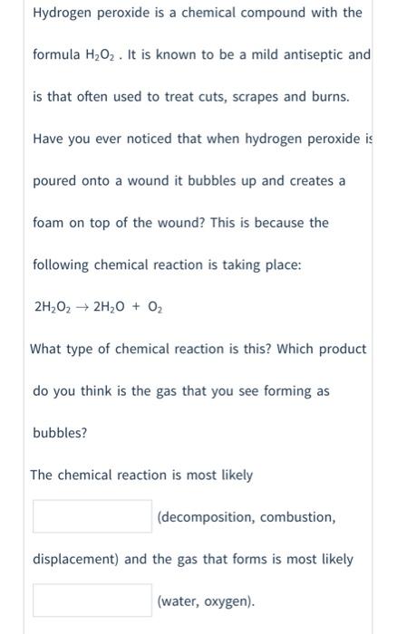 Solved Hydrogen peroxide is a chemical compound with the | Chegg.com