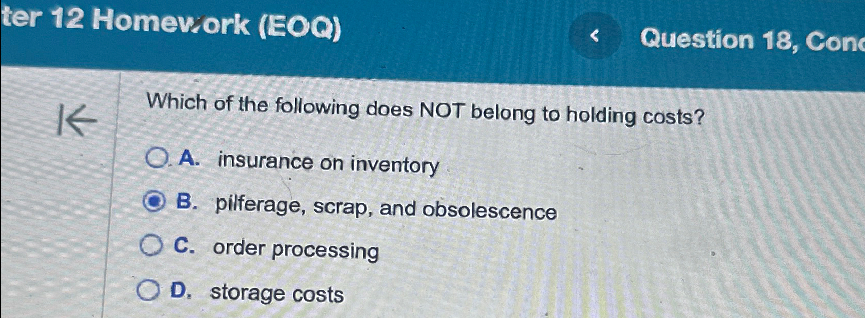Solved ter 12 ﻿Homev:ork (EOQ)Question 18, ﻿ConWhich of the | Chegg.com