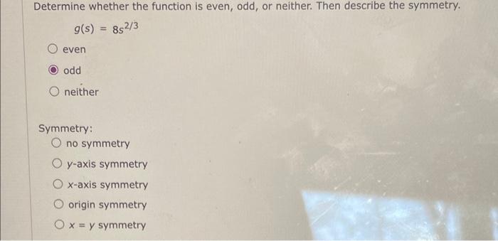 Solved Determine whether the function is even, odd, or | Chegg.com