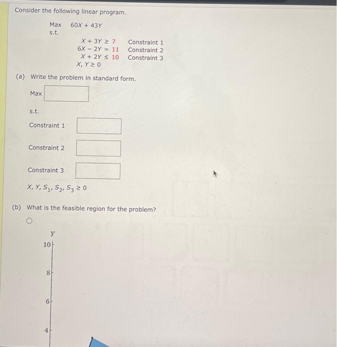 Consider the following linear program. Max 60X+43Y | Chegg.com