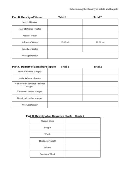 Determining the Density of Solids and Liquids | Chegg.com