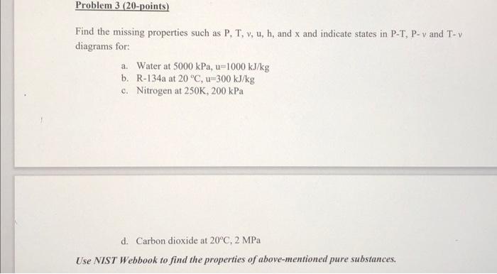 Solved Problem 3 (20-points) X Find the missing properties | Chegg.com