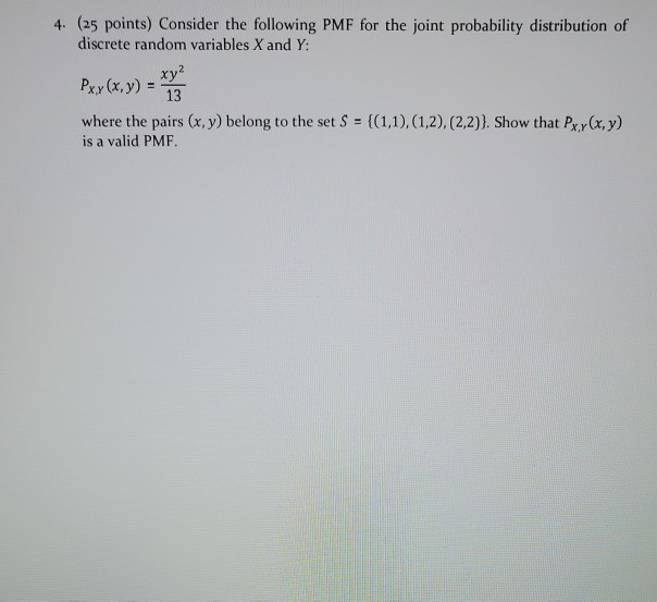 Solved Consider the following PMF for the joint probability | Chegg.com