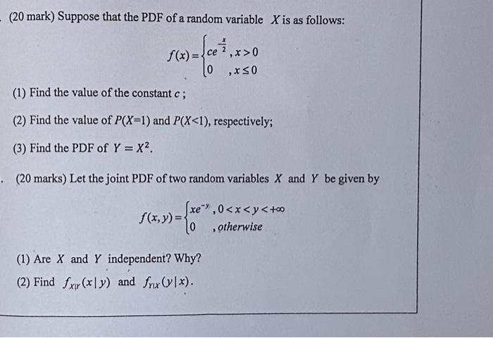 (20 mark) Suppose that the PDF of a random variable X | Chegg.com