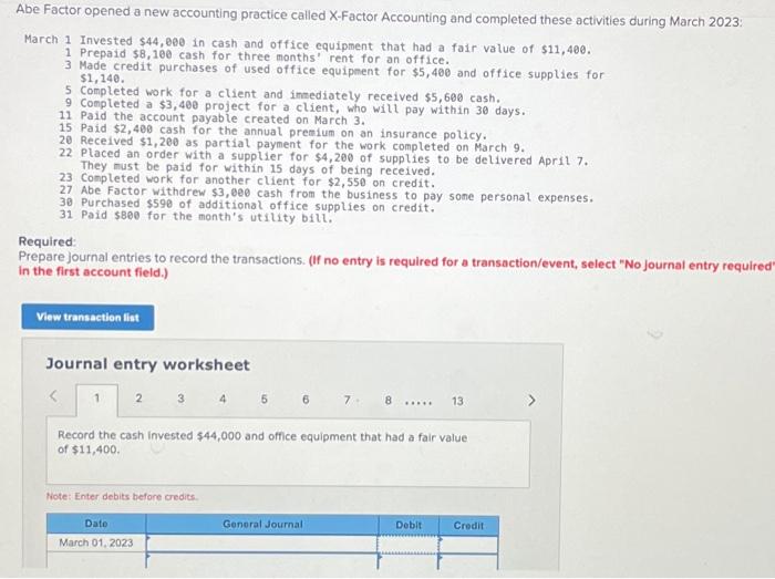 Solved Abe Factor opened a new accounting practice called | Chegg.com