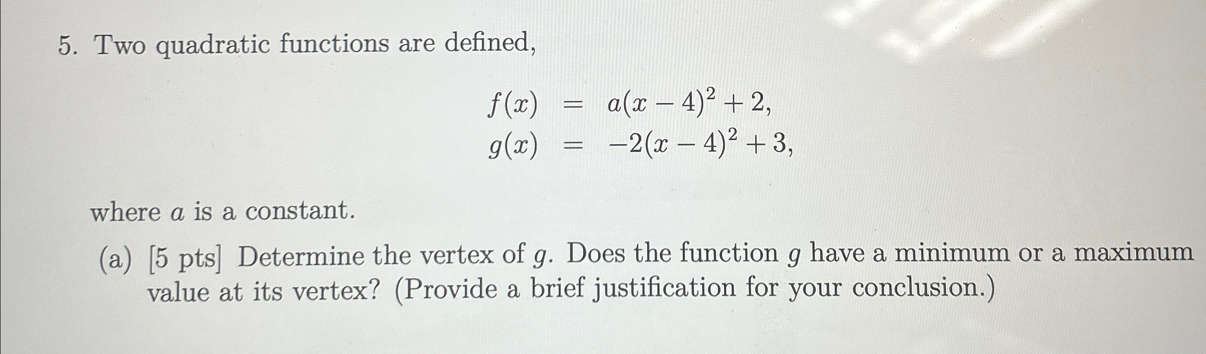 Solved Two quadratic functions are | Chegg.com