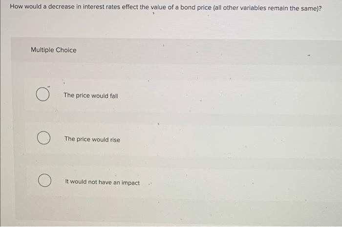 Solved How would a decrease in interest rates effect the | Chegg.com