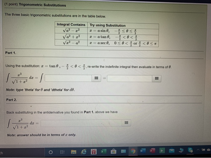 Solved 1 Point Trigonometric Substitutions The Three Basic