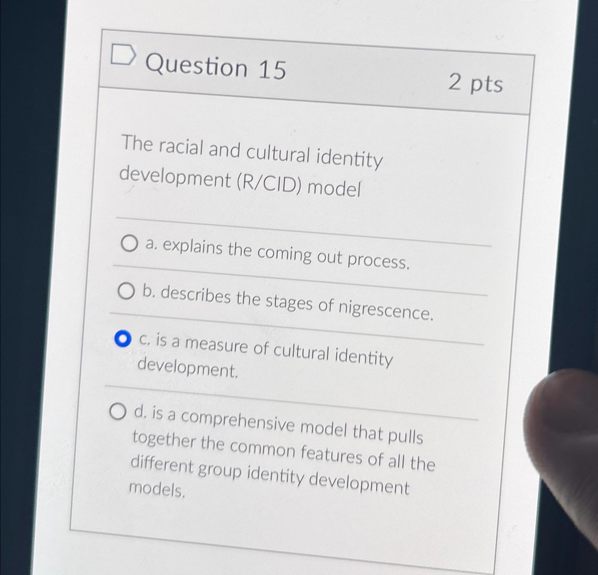 Solved Question 152 ﻿ptsThe racial and cultural identity | Chegg.com
