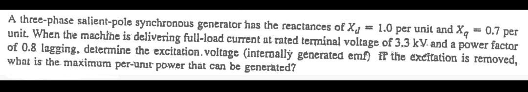 Solved A three-phase salient-pole synchronous generator has | Chegg.com