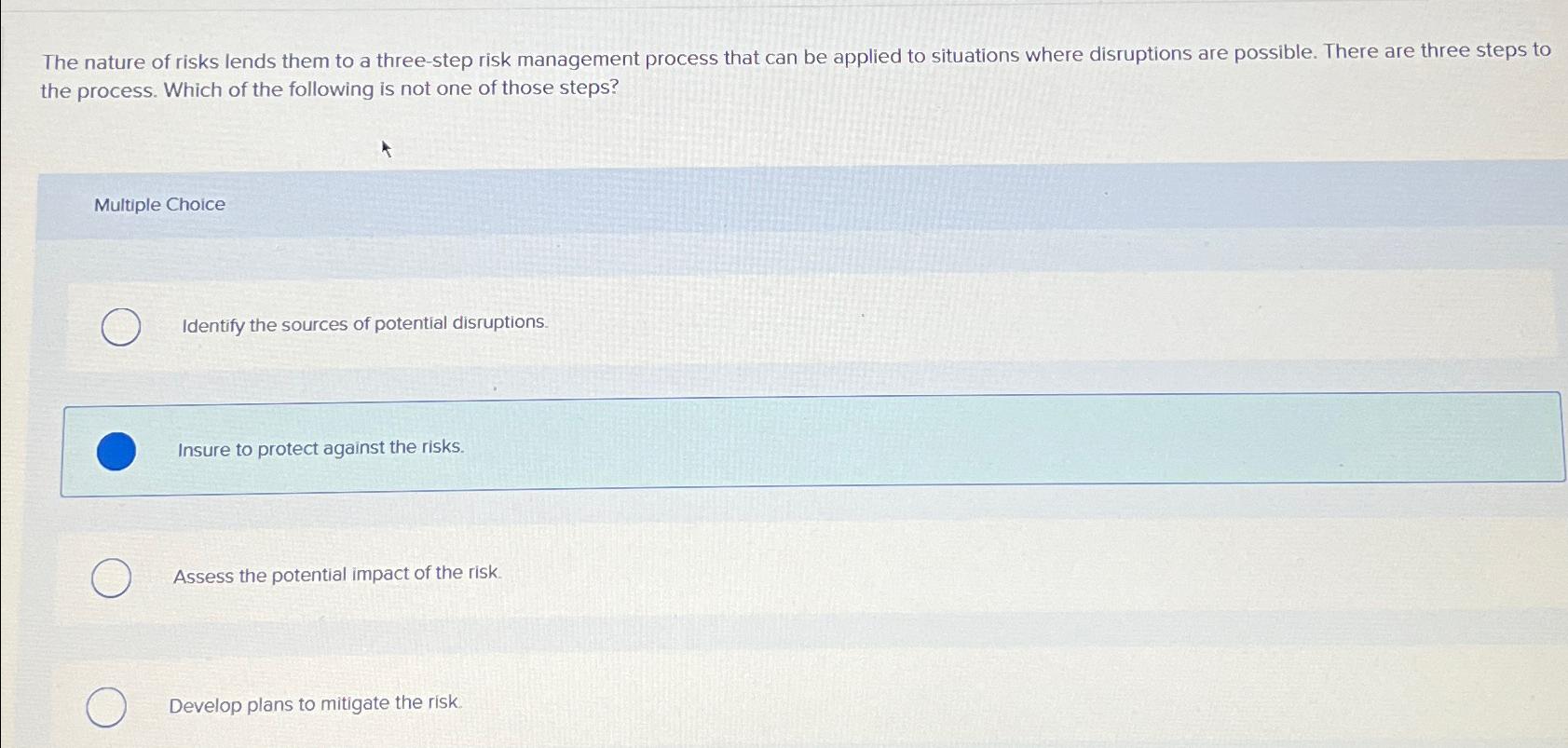 Solved The nature of risks lends them to a three-step risk | Chegg.com