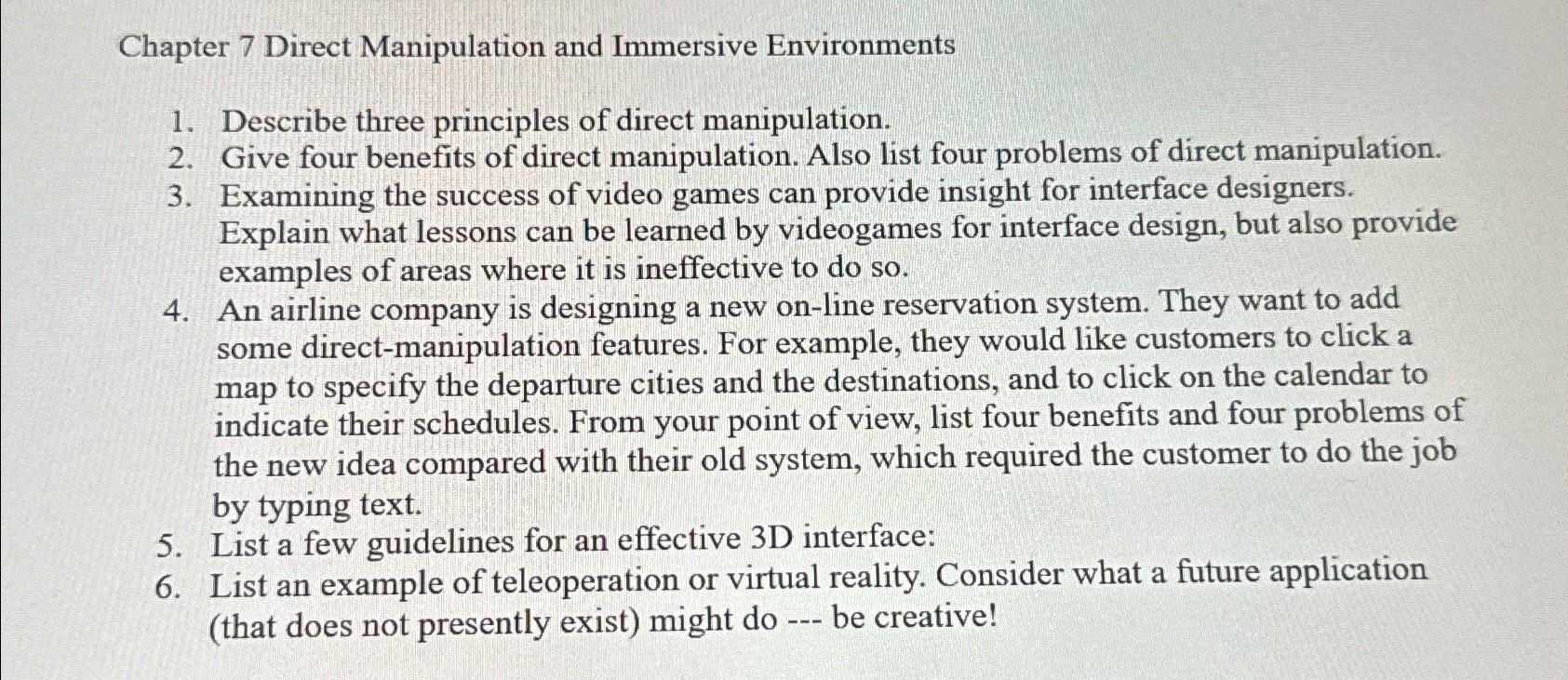 Solved Chapter 7 ﻿Direct Manipulation and Immersive | Chegg.com