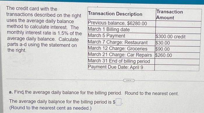 Solved The credit card with the transactions described on | Chegg.com