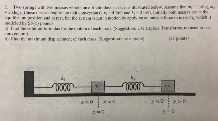 Solved 2. Two springs with two masses vibrate on a | Chegg.com