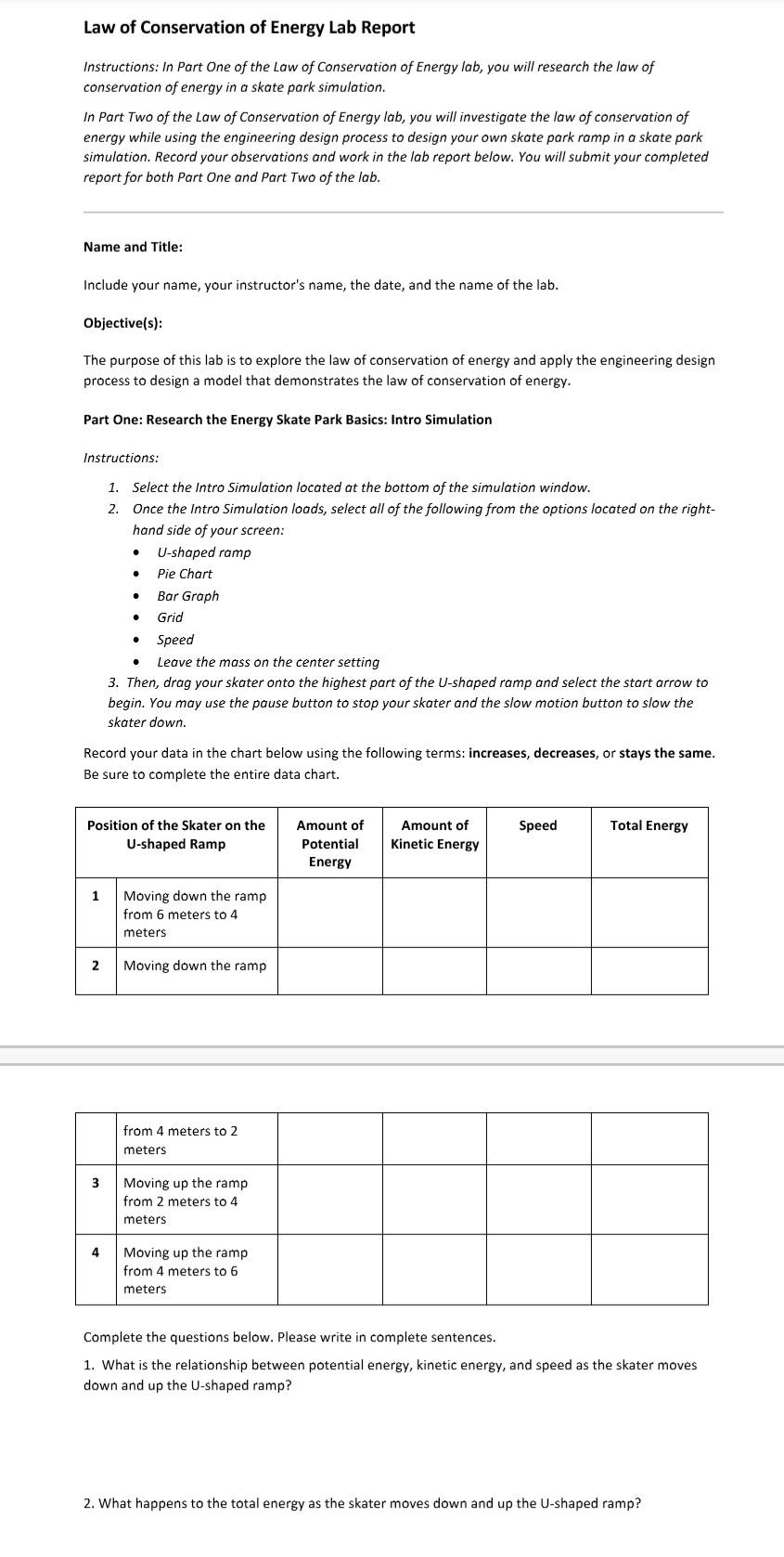 Law of Conservation of Energy Lab Report | Chegg.com