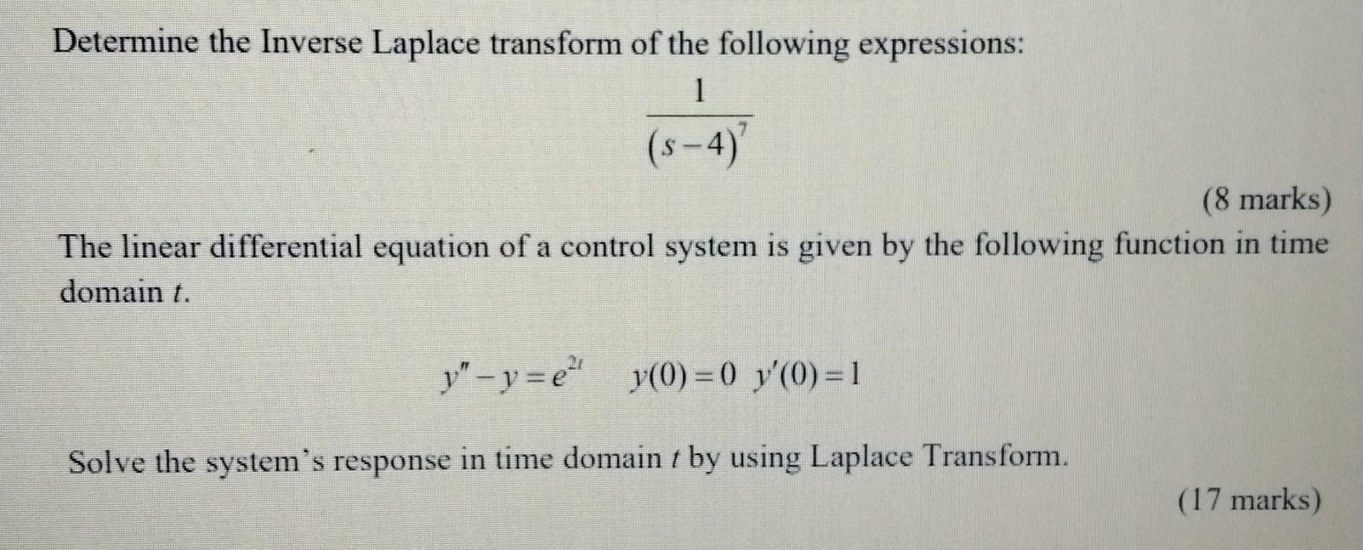 Solved (b) The linear differential equation of a control | Chegg.com