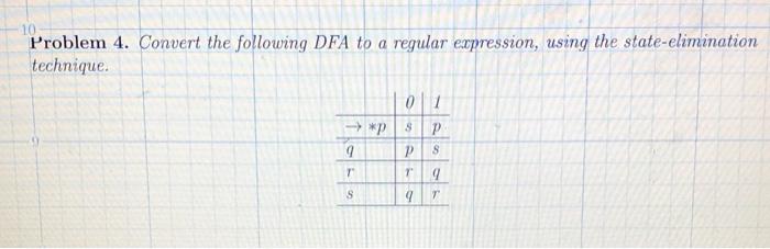 Solved 10 Problem 4. Convert the following DFA to a regular | Chegg.com