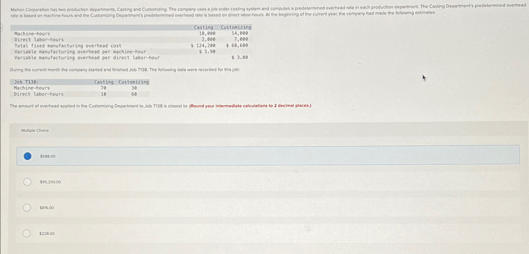 Solved rate is based on machine-hours and the Customizing | Chegg.com