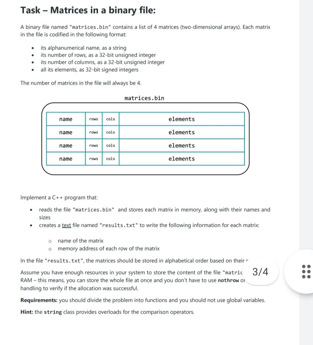 Solved Task Matrices In A Binary File A Binary File Named