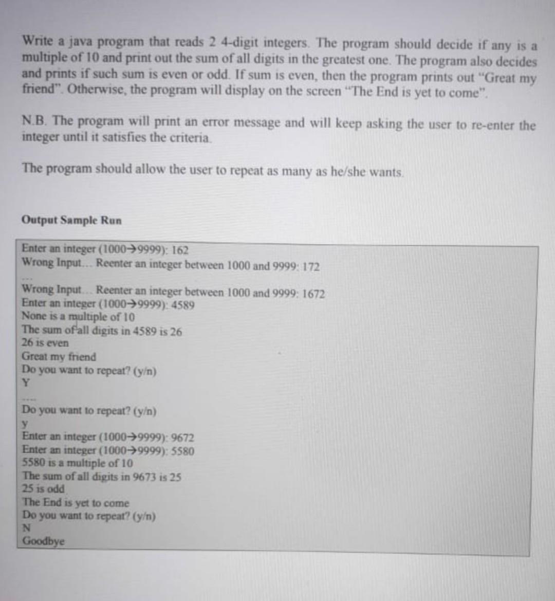 Solved Write a java program that reads 2 4-digit integers. | Chegg.com