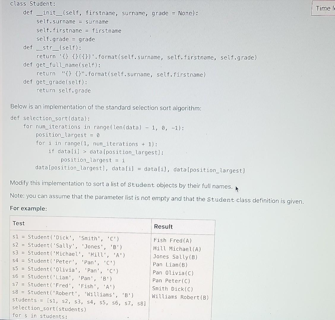 Solved Time le class Student: def __init__(self, firstname, | Chegg.com