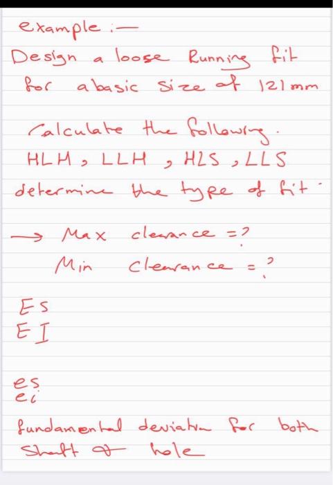 Solved a example Design loose Running fit for a basic size | Chegg.com