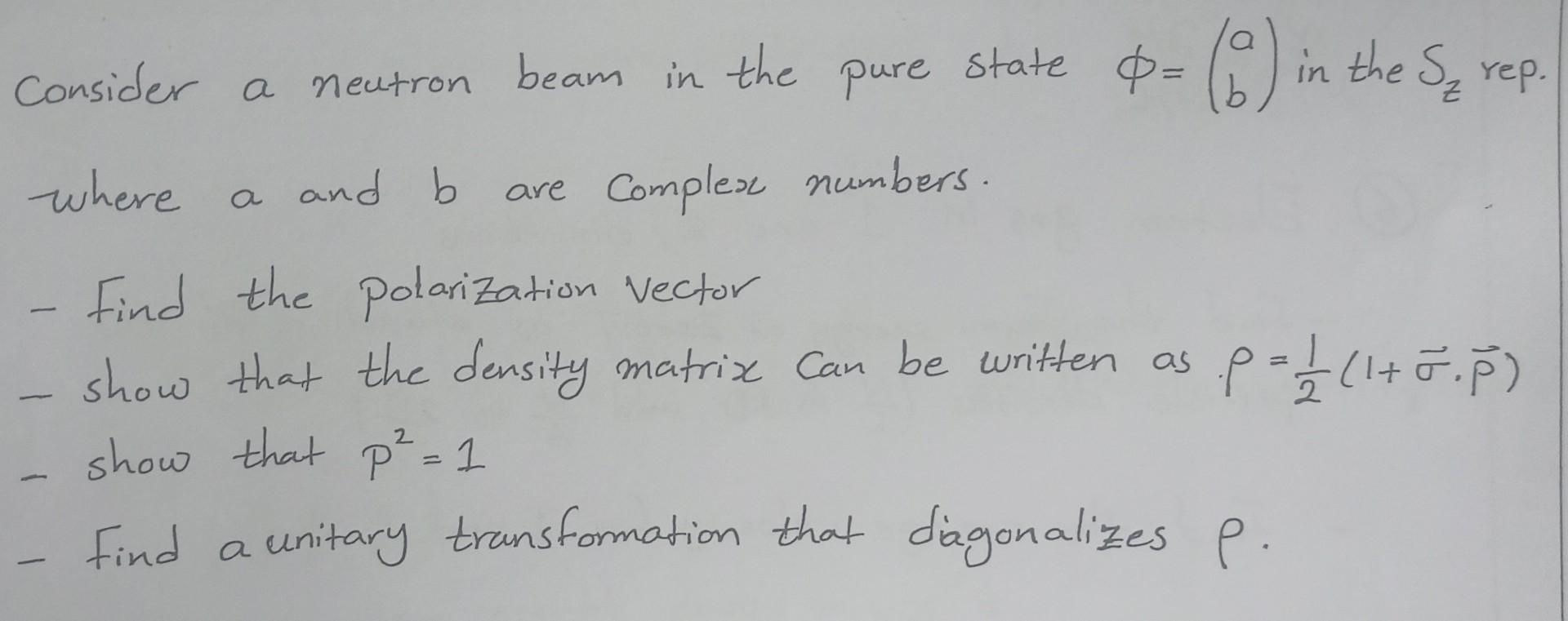 Solved Consider a neutron beam in the pure state ϕ=(ab) in | Chegg.com