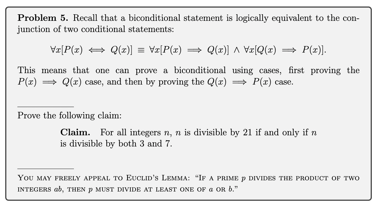 Solved Problem 5. ﻿Recall that a biconditional statement is | Chegg.com