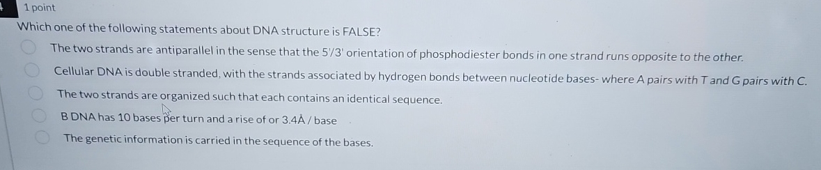 Solved 1 ﻿pointWhich one of the following statements about | Chegg.com