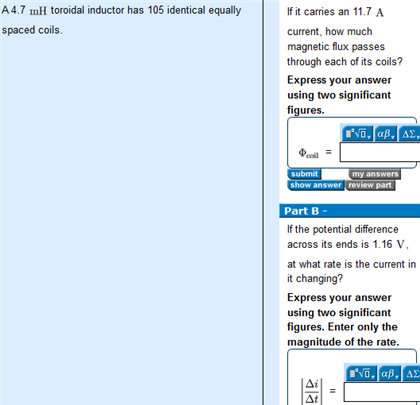 Solved A4.7 mH toroidal inductor has 105 identical equally | Chegg.com