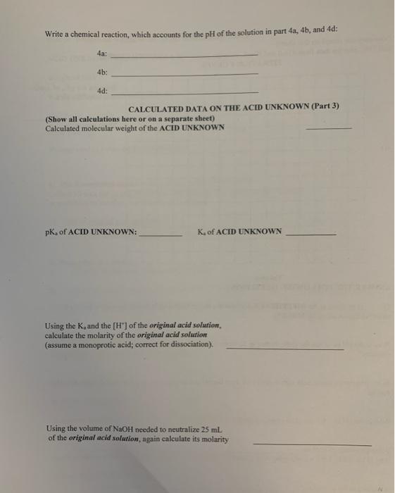Name DATA SHEET: pH, BUFFERS AND K, Part 1: The | Chegg.com