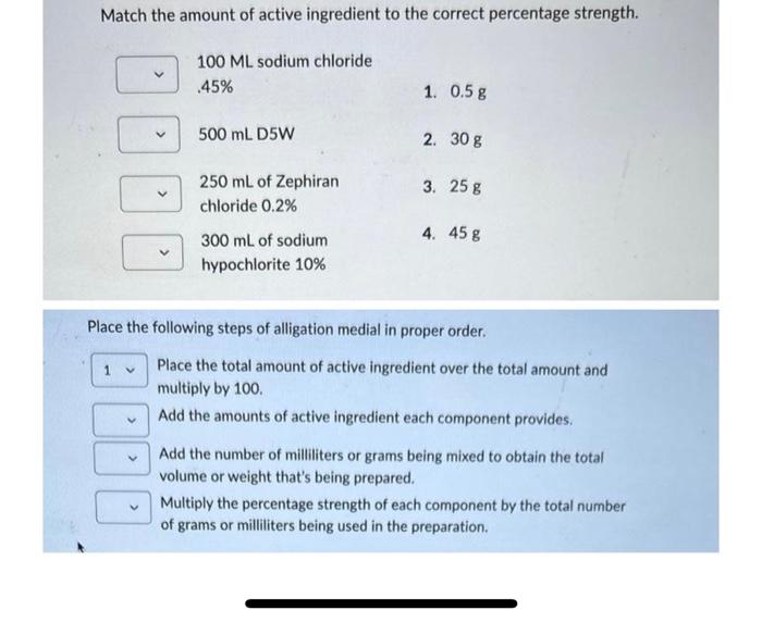 Solved Match the amount of active ingredient to the correct | Chegg.com