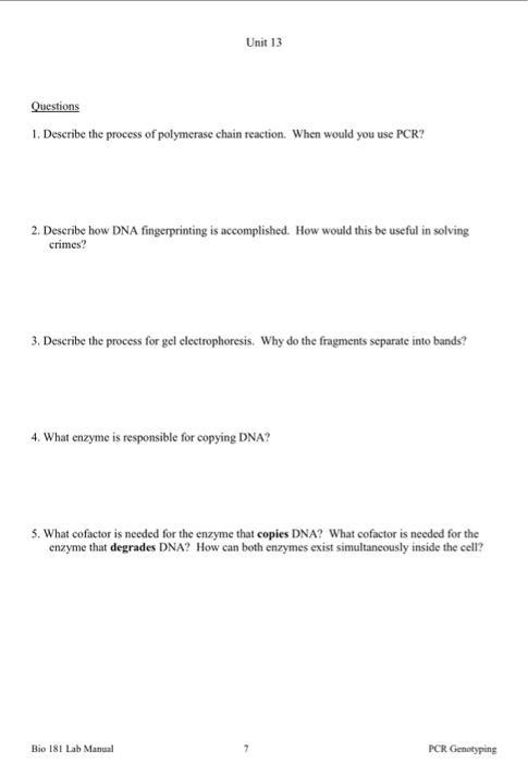 Solved Questions 1. Describe the process of polymerase chain | Chegg.com