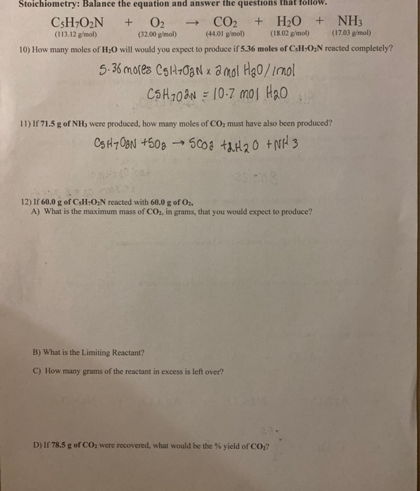 Solved Stoichiometry: Balance the equation and answer the | Chegg.com