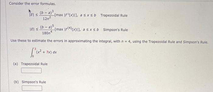 Solved Consider the error formulas. | Chegg.com