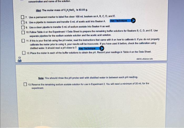 EXPERIMENT 1: PREPARING A BUFFER Data Sheet Table 2: | Chegg.com