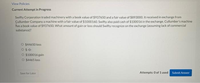 Solved View Policies Current Attempt in Progress Swifty | Chegg.com