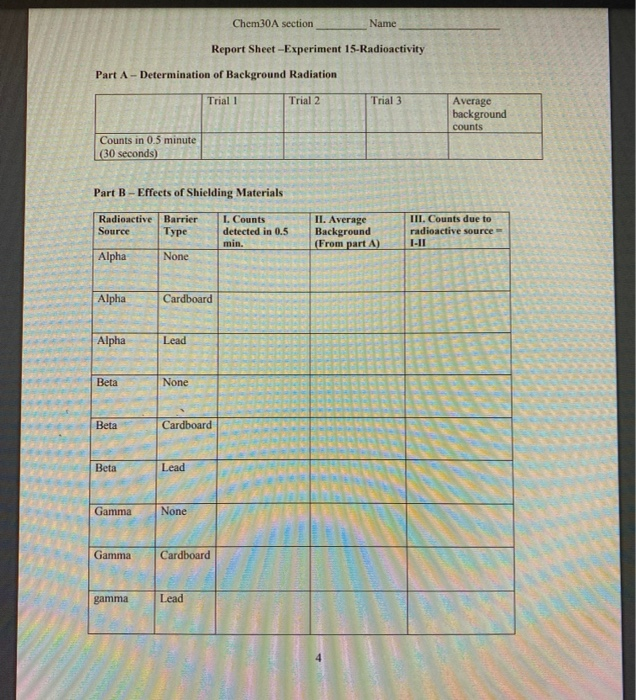 Chem30A section Name Report Sheet-Experiment | Chegg.com
